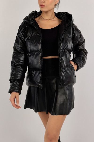 Siyah Dolumlu Bayan Deri Mont 138091 | ModamızBir | Modamizbir.Com