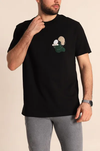 Siyah İki İp Punch Nakış Detaylı Erkek Tişört 245047 | ModamızBir ...