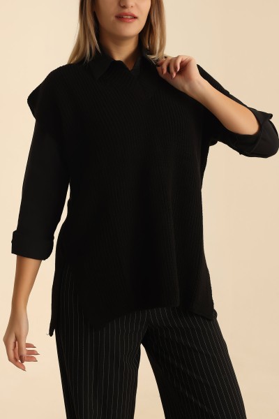 Siyah Örme Bayan Triko Süveter 221690 | ModamızBir | Modamizbir.Com