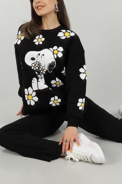 Siyah Şardonlu Baskılı Bayan Sweat 146003 | ModamızBir | Modamizbir.Com Siyah Şardonlu Baskılı Bayan Sweat 146003 | ModamızBir | Modamizbir.Com