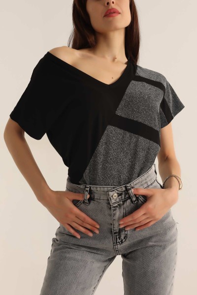 Siyah Sim Garnili Bluz 188657 | ModamızBir | Modamizbir.Com