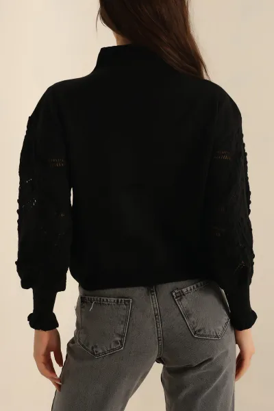 Siyah Triko Kol Detay Bayan Kazak 228476 | ModamızBir | Modamizbir.Com