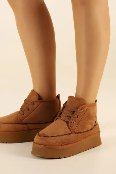 Taba Süet Bağcıklı İçi Tüylü Kadın Bot 311371