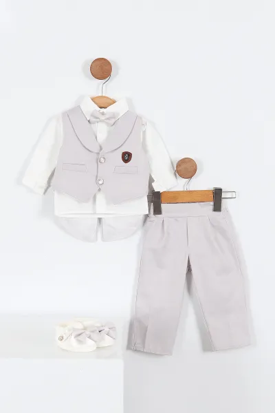 Taş (0-3 Ay) Papyonlu Erkek Bebek Smokin Sünnet Kıyafeti 299698