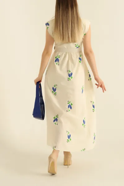 Taş Kemerli Astarlı Keten Elbise 276590 | ModamızBir | Modamizbir.Com