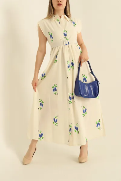 Taş Kemerli Astarlı Keten Elbise 276590 | ModamızBir | Modamizbir.Com