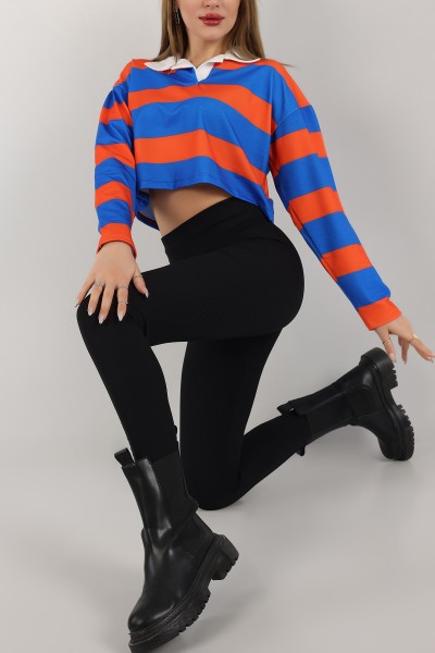 Turuncu Polo Yaka Bayan Bluz 160783 | ModamızBir | Modamizbir.Com