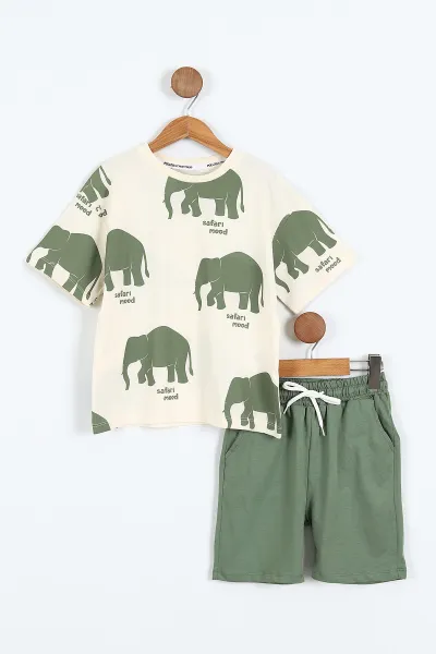 Yeşil (2-10 Yaş) Fil Baskılı Cepli Şortlu Süprem Erkek Çocuk Yazlık ...