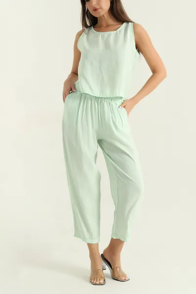 Yeşil Pantolon Bluz Dokuma Kadın İkili Takım 367589