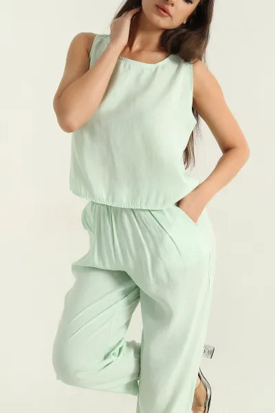Yeşil Pantolon Bluz Dokuma Kadın İkili Takım 367589