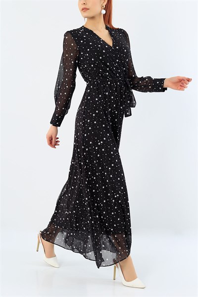 74,95 TL Yıldız Desenli Şifon Siyah Elbise 29173B | Modamızbir ...