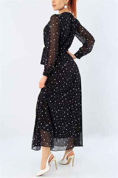74,95 TL Yıldız Desenli Şifon Siyah Elbise 29173B | Modamızbir ...